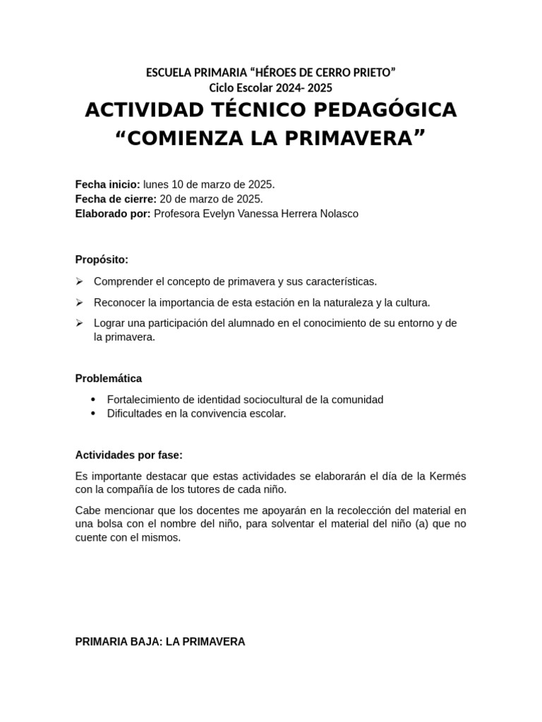 Proyecto de Primavera Maestra Evelyn 20 de Marzo 2025 | PDF | Temporada ...