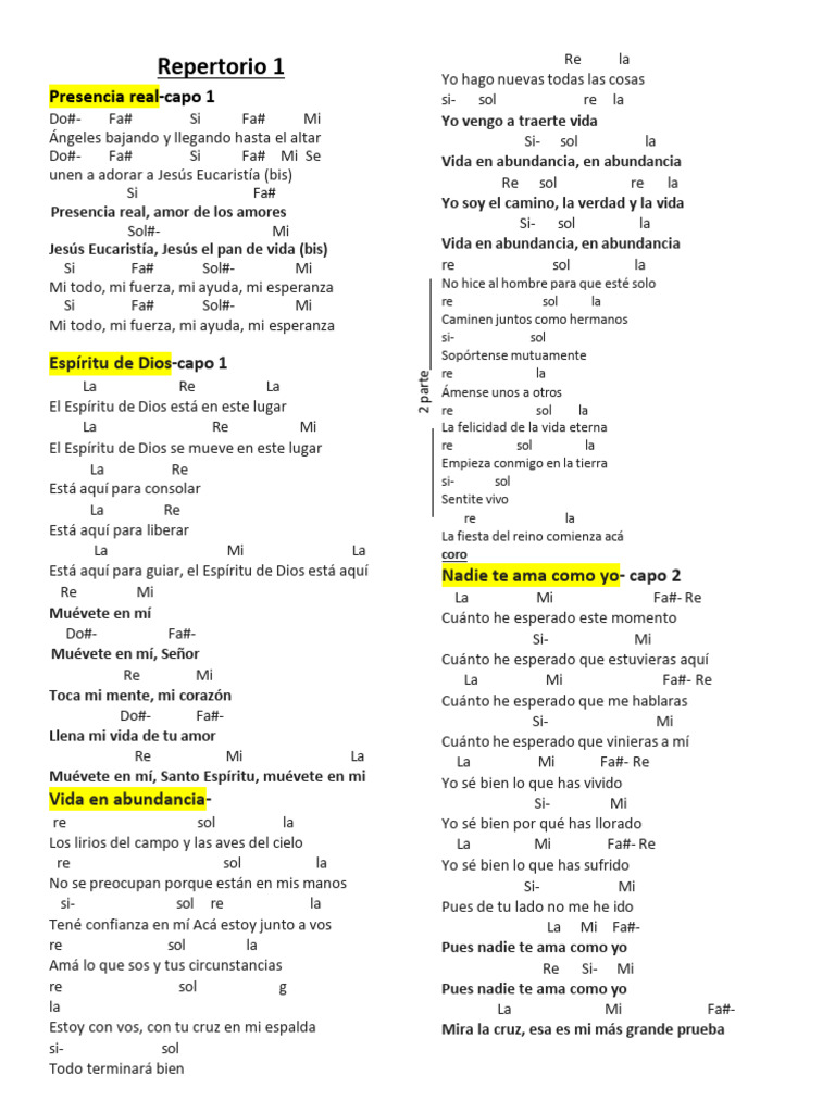 Repertorio 1 letra y acordes oficial | PDF | eucaristía