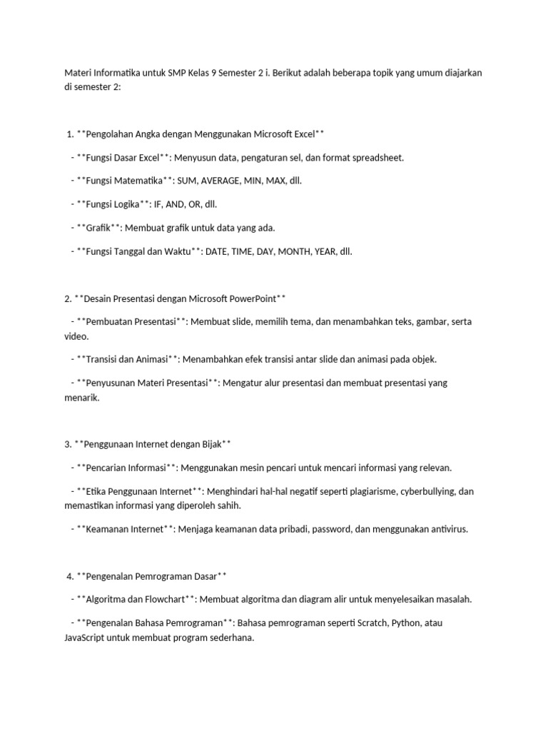 Materi Informatika Kelas 9 Sem2 | PDF