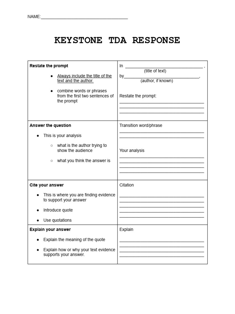 Keystone TDA Graphic Organizer | PDF
