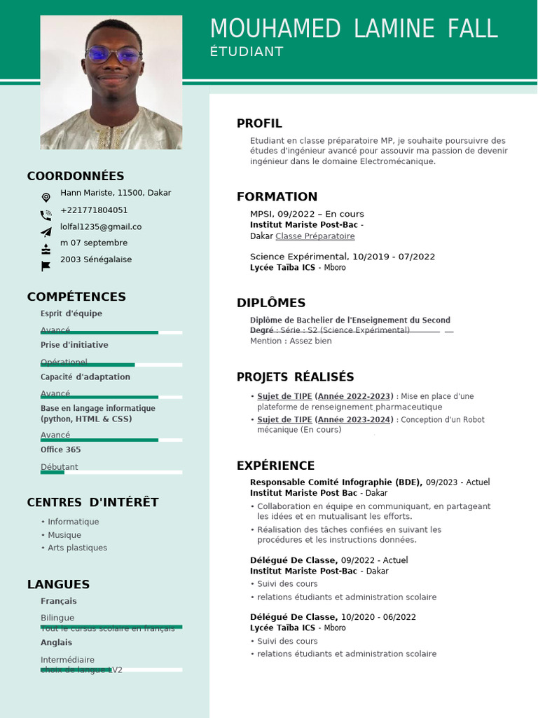 CV de Mouhamed Lamine Fall, Étudiant en MP | PDF