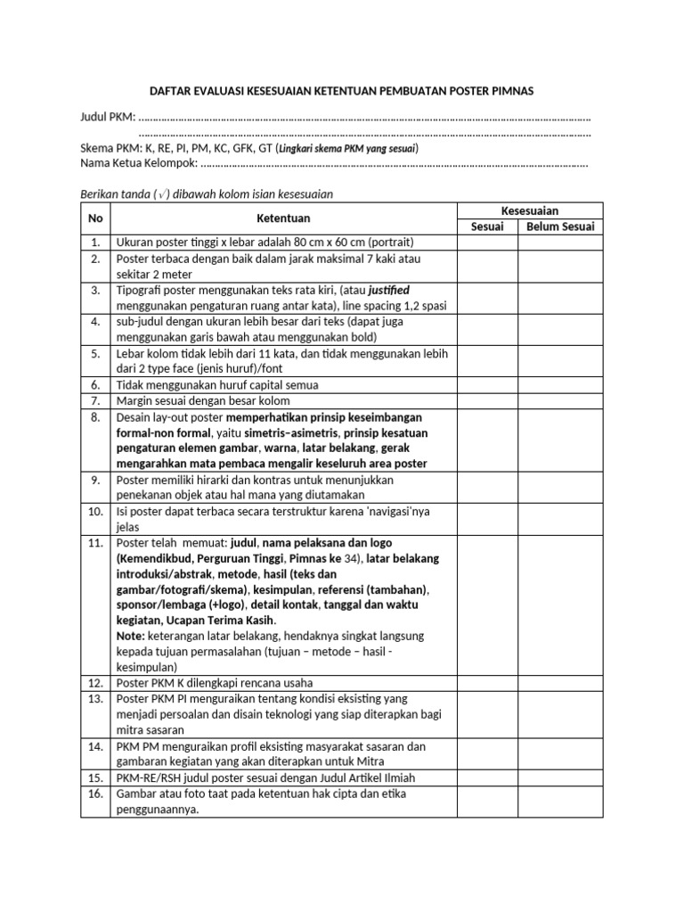 (Rev 1) Lembar Checklist Poster | PDF