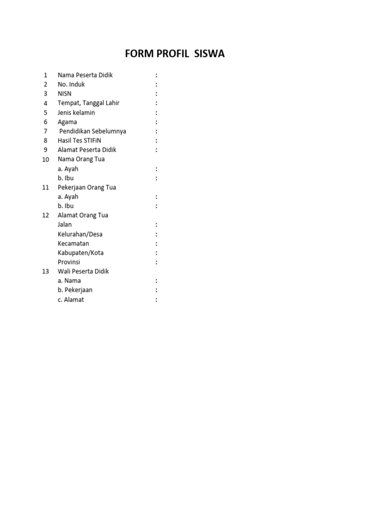 Form Profil Siswa | PDF