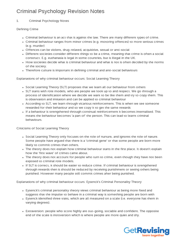 Criminal Psychology Study Guide | PDF | Extraversion And Introversion ...