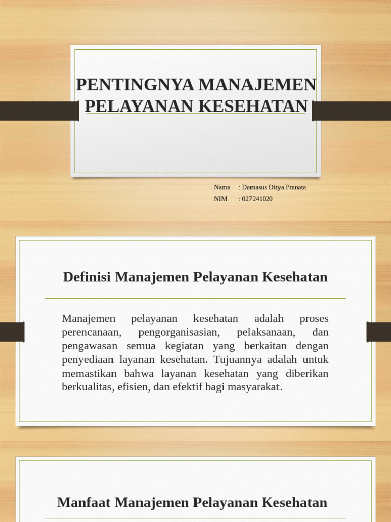 Damasus Ditya Pranata - 027241020 - TM1 - Pentingnya Manajemen Pelayanan Kesehatan | PDF