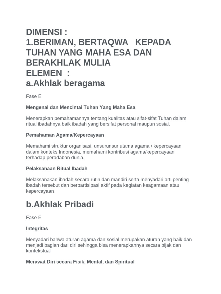 Dimensi Dan Elemen P5 | PDF