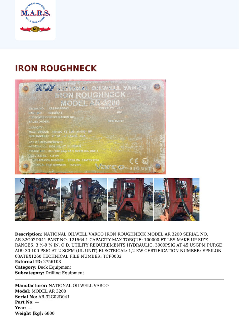 Iron Roughneck AR 3200 Specs | PDF