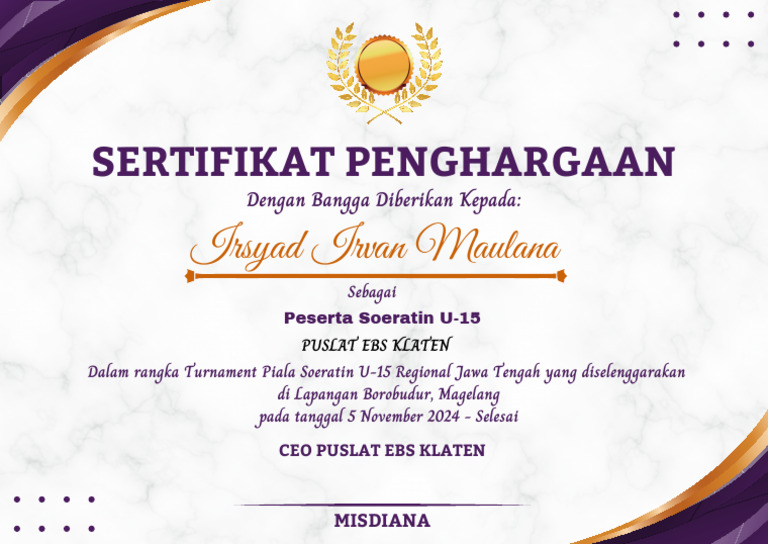 (Buat Banyak 1) Ungu Kuning Modern Sertifikat Penghargaan Certificate Landscape (1) - 1 | PDF