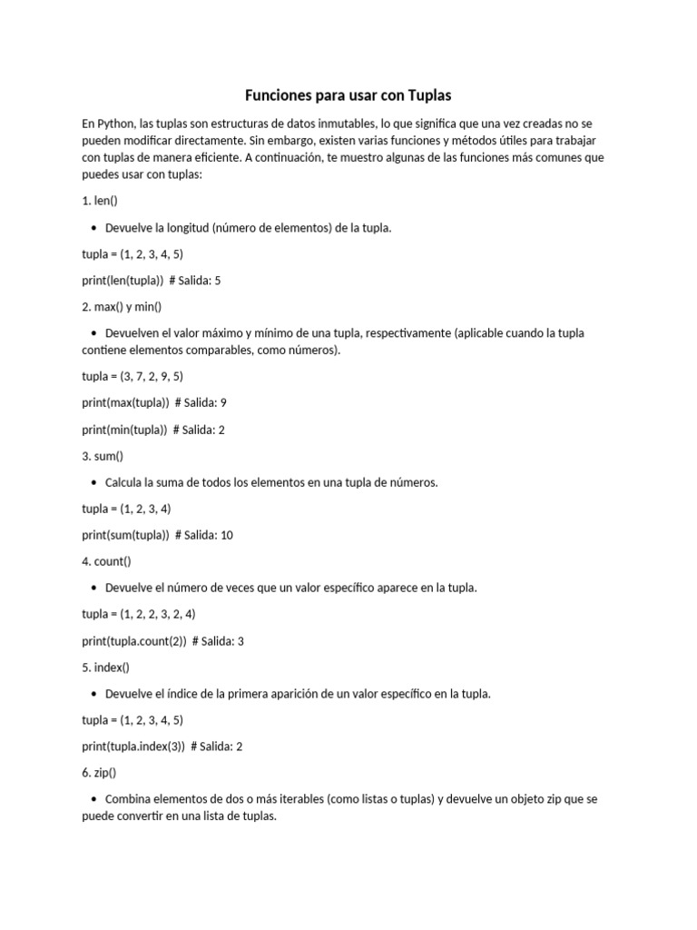 Funciones para usar con Tuplas | PDF