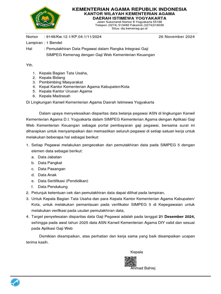 Pemutakhiran Data Pegawai - Integrasi Belanja Pegawai | PDF