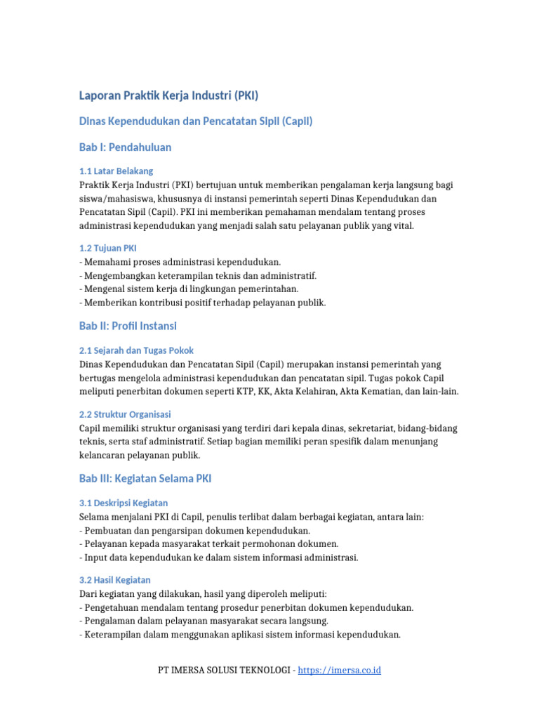 Contoh Laporan Pki Di Capil | PDF