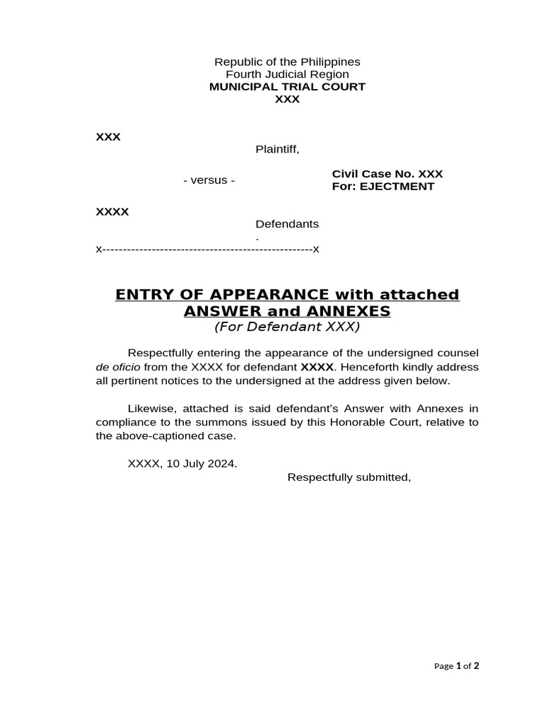 Entry of Appearance - Sample | PDF
