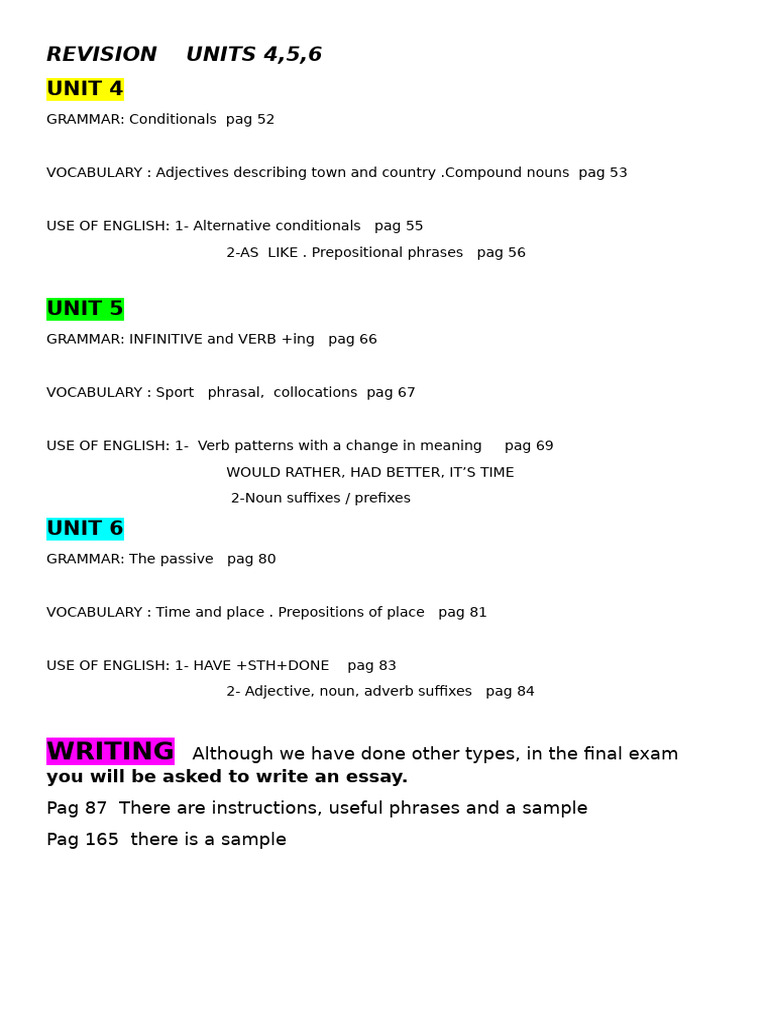 Revision Units 4,5,6 | PDF
