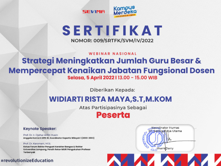 Sertifikat Webinar Nasional Widiarti R.M, S.T.,M.Kom | PDF