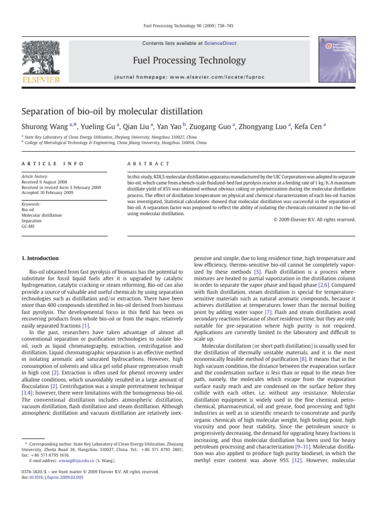 Separation of Bio-Oil by Molecular Distillation | PDF | Distillation ...