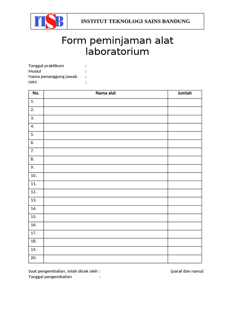 _Form peminjaman alat laboratorium | PDF