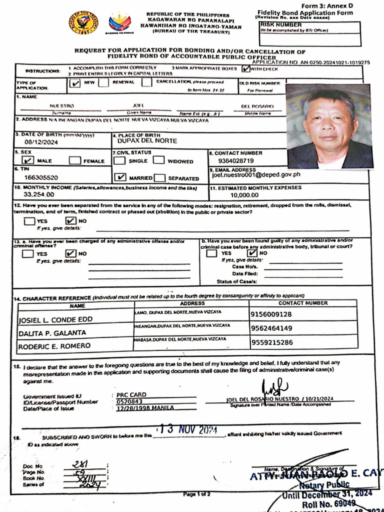 PDF - Application For Fidelity Bond 1 | PDF
