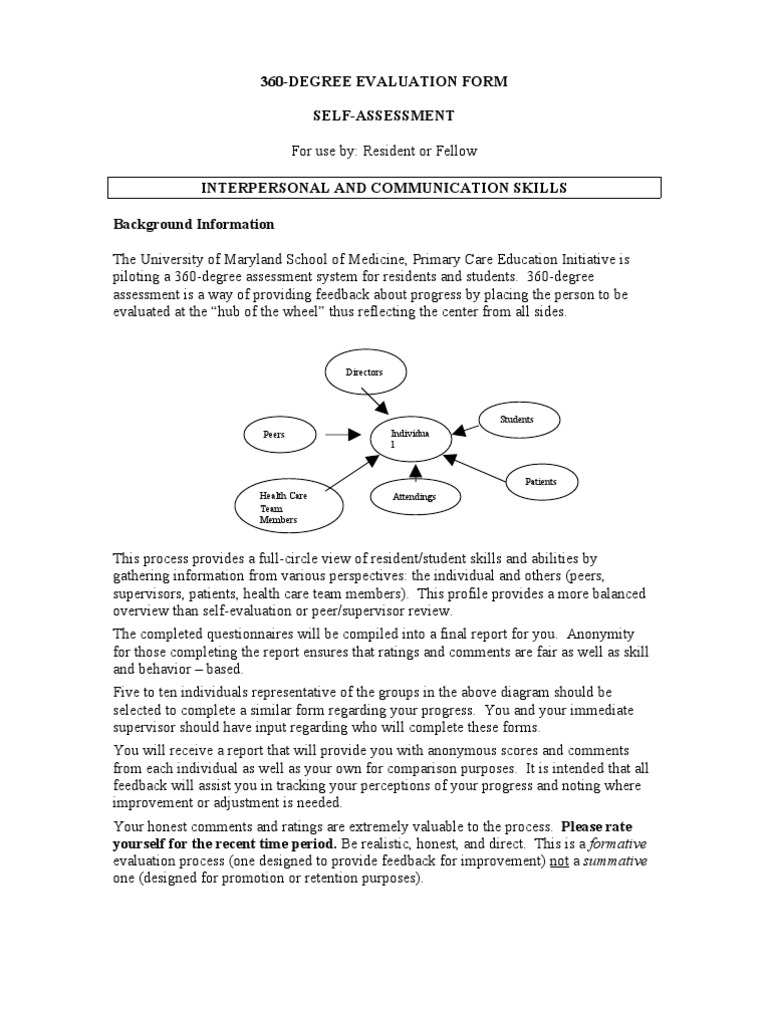 360-Degree Evaluation Form Self-Assessment: Directors | Download Free ...