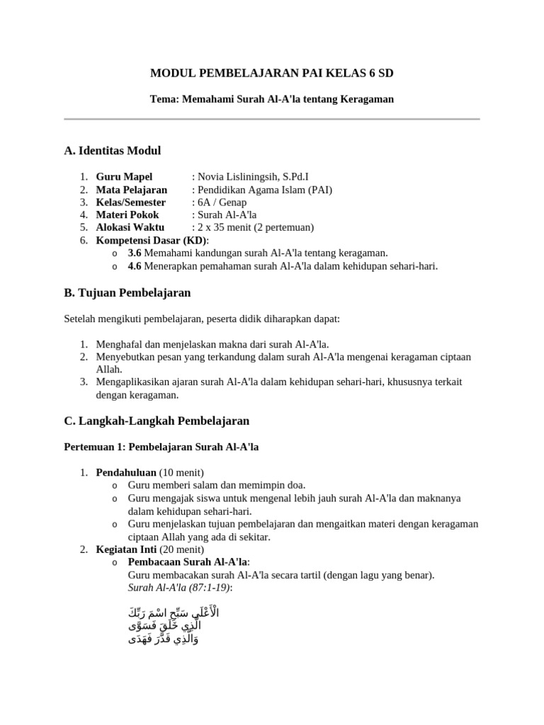 5. MODUL KELAS 6 PAI NOVIA | PDF