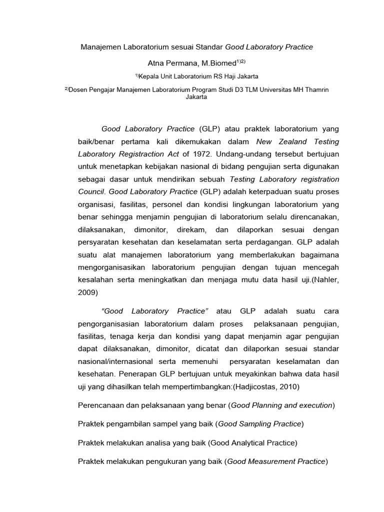 Atna - GOOD LABORATORY PRACTICE | PDF