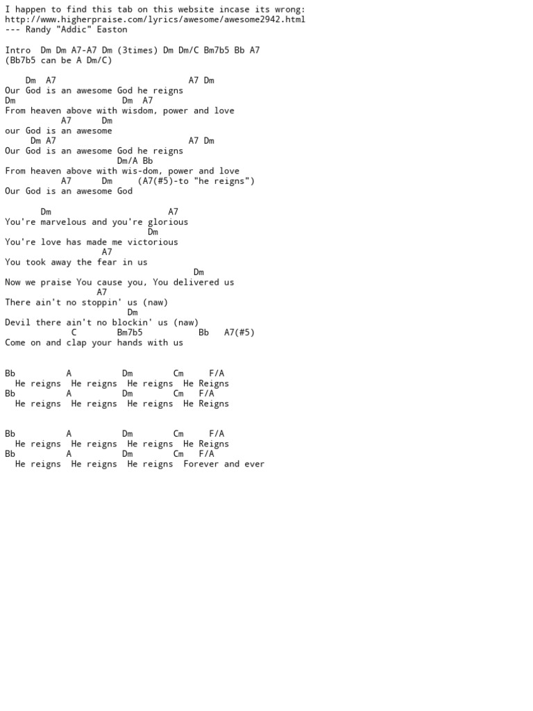 He Reigns: Lyrics and Chords | PDF
