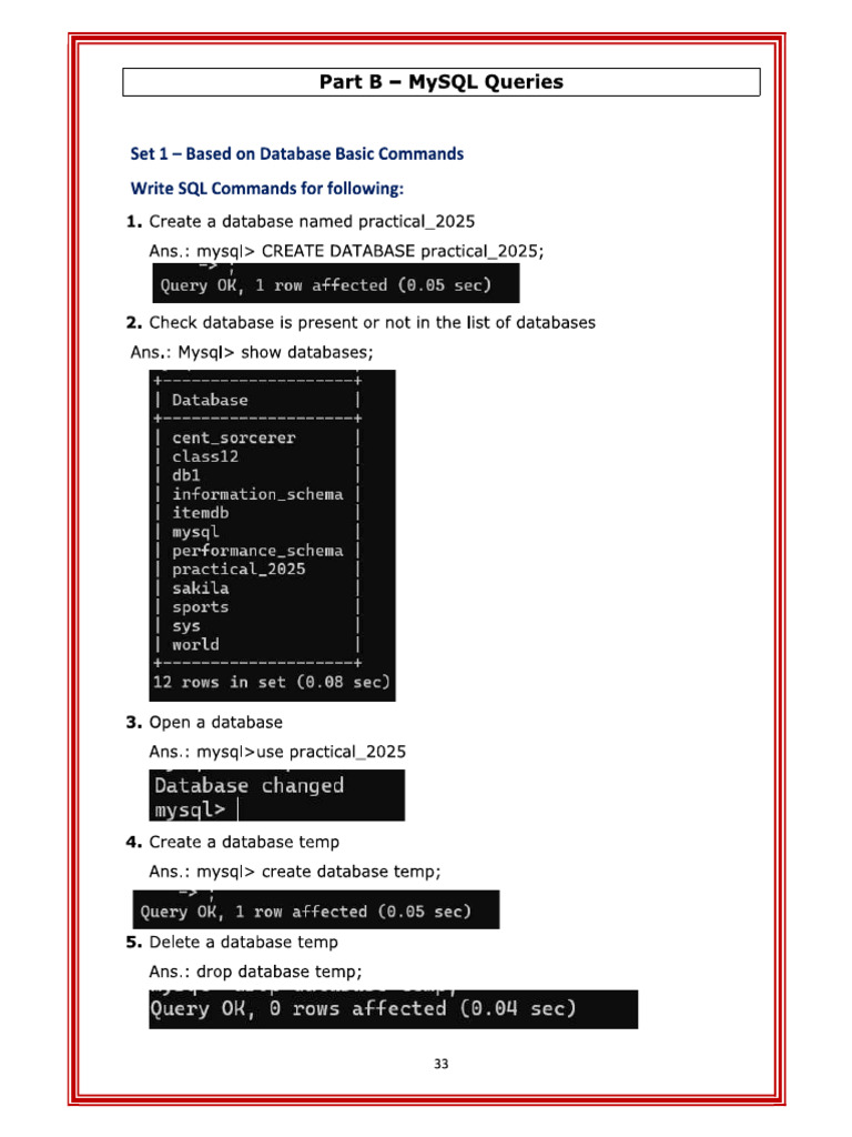 Mysql Queries Practical-1 | PDF
