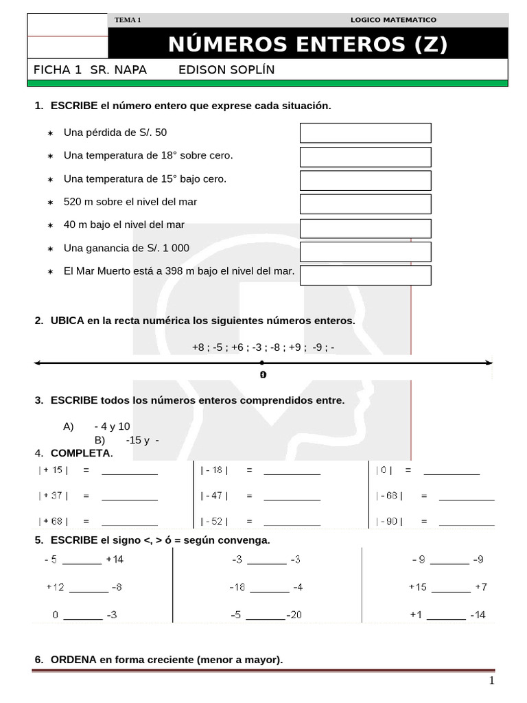 T1-NÚMEROS-ENTEROS-Z- | PDF