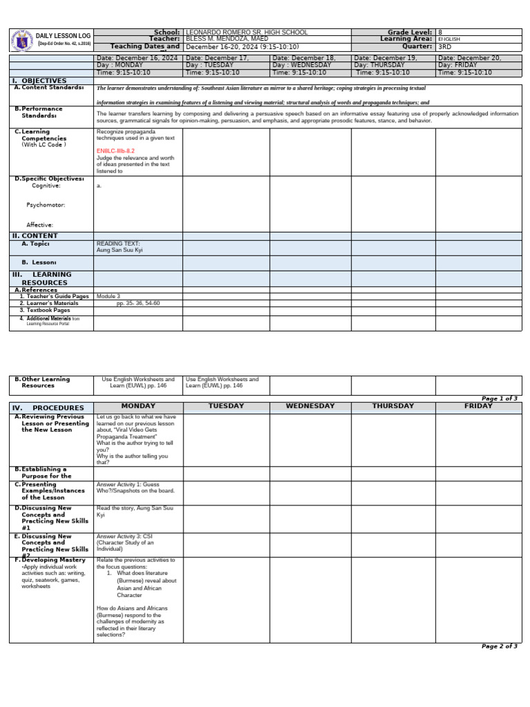 ENGLISH 8 Q3- WEEK 2 | PDF | Learning | Behavior Modification