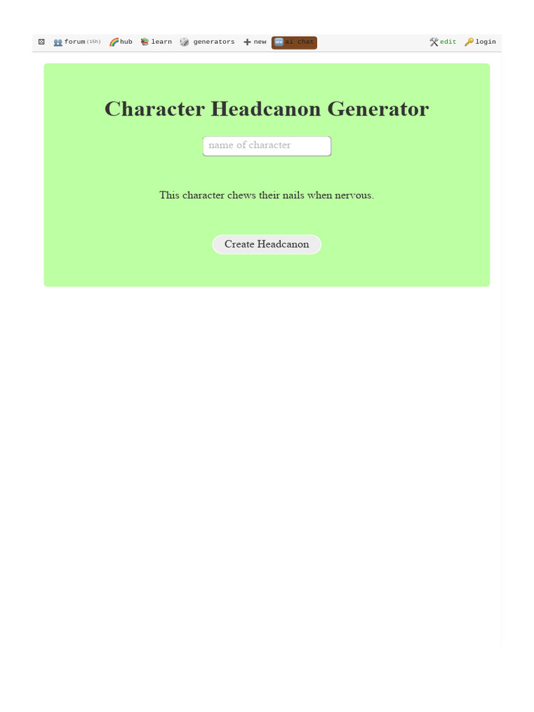 Character Headcanon Generator | PDF