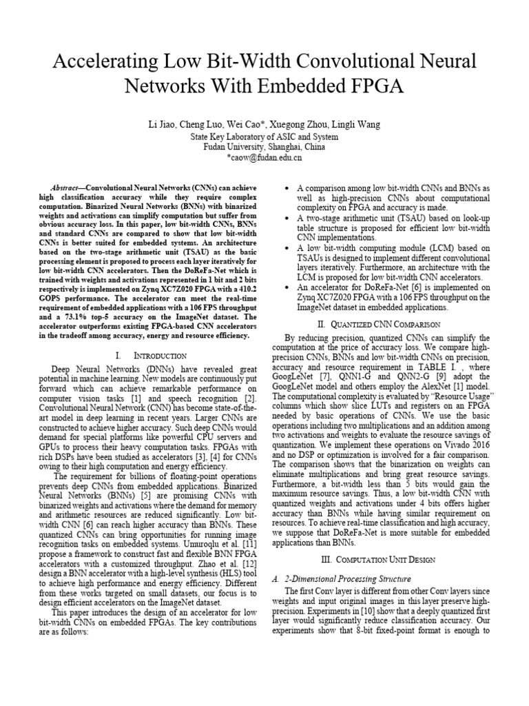 Accelerating Low Bit-Width Convolutional Neural Networks With Embedded FPGA | PDF | Artificial ...