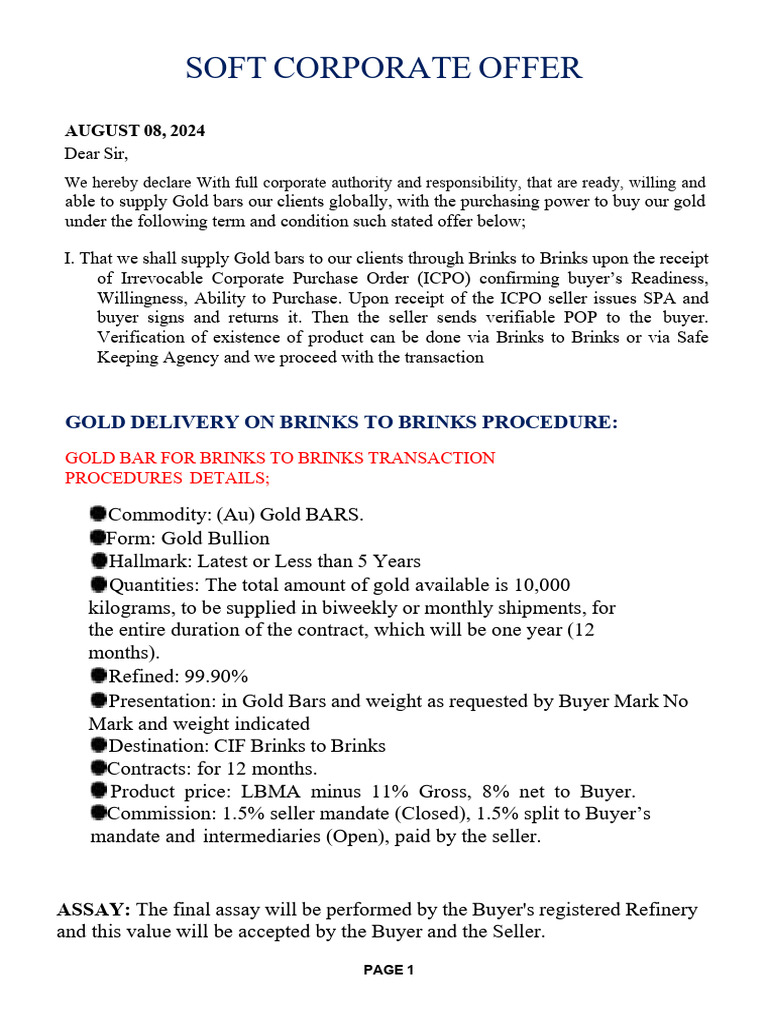 Gold Bars Supply Agreement Details | PDF | Payments | Receipt