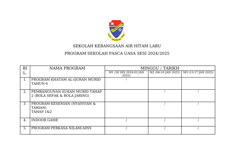 Program Pasca Uasa Sesi 2024-2025 | PDF