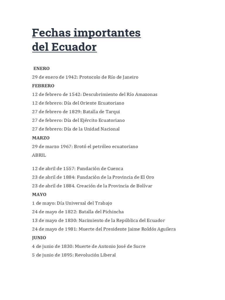 Fechas Importantes | PDF