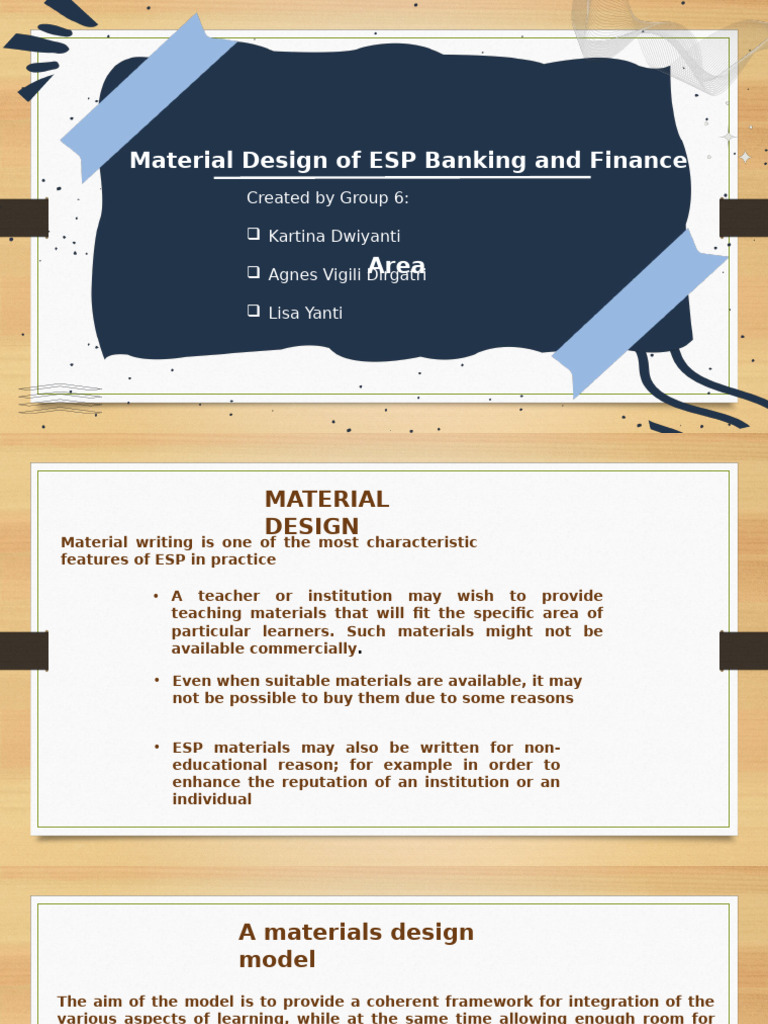 Group 6's ESP 2 Task Material Design of ESP Banking and Finance PPT | PDF | Overdraft | Banks