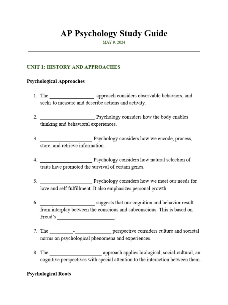 AP Psychology Study Guide Overview | PDF | Psychology | Perception