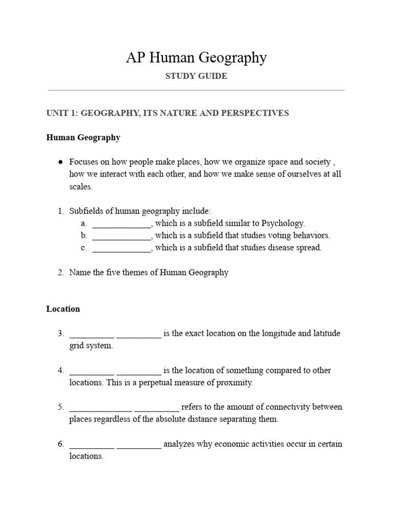 AP Test Study Guide - AP Human Geography | PDF | Agriculture | Human ...