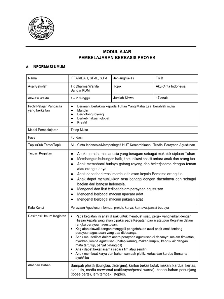 1 Modul Ajar Projek Aku Cinta Indonesia | PDF