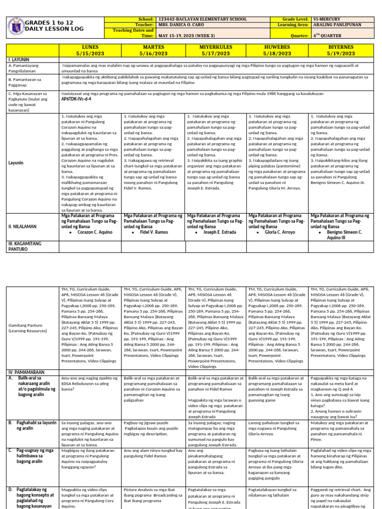 DLL_ARALING PANLIPUNAN 6_Q4_W3 | PDF