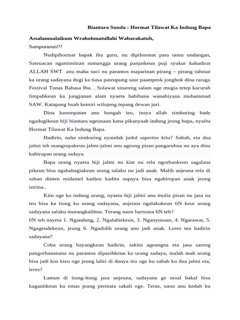 Biantara Sunda Hormat Tilawat Ka Indung Bapa | PDF