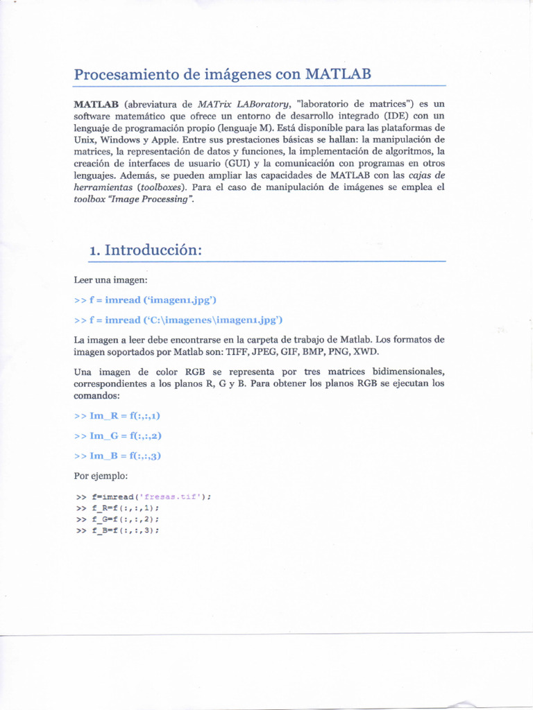 Comandos de Matlab en Procesamiento de Imagenes | PDF