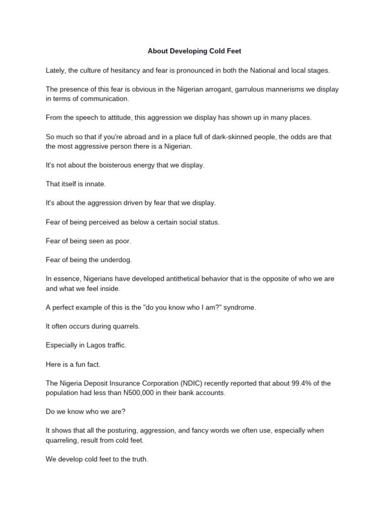 About Developing Cold Feet | PDF