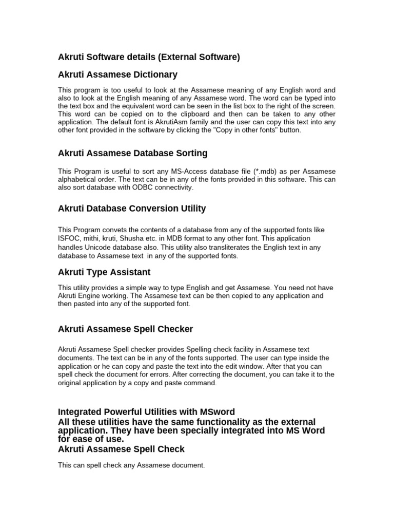 Akruti Software Details | PDF | Microsoft Word | Microsoft Excel