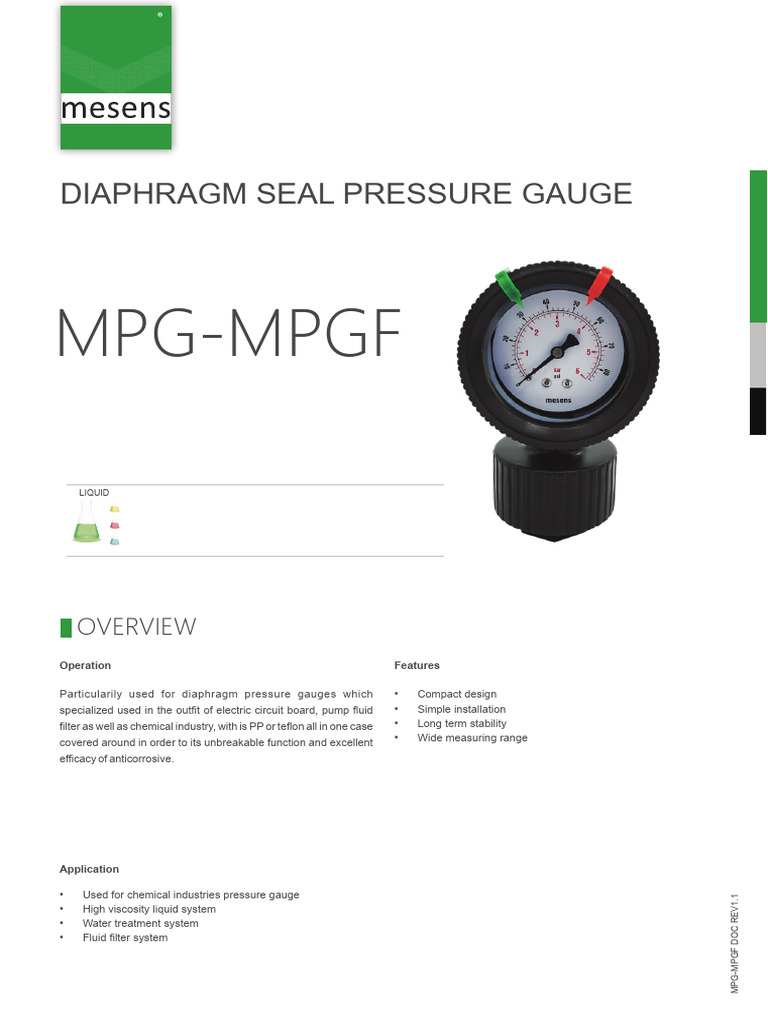 MPG-MPGF datasheet | PDF | Pressure Measurement | Applied And Interdisciplinary Physics