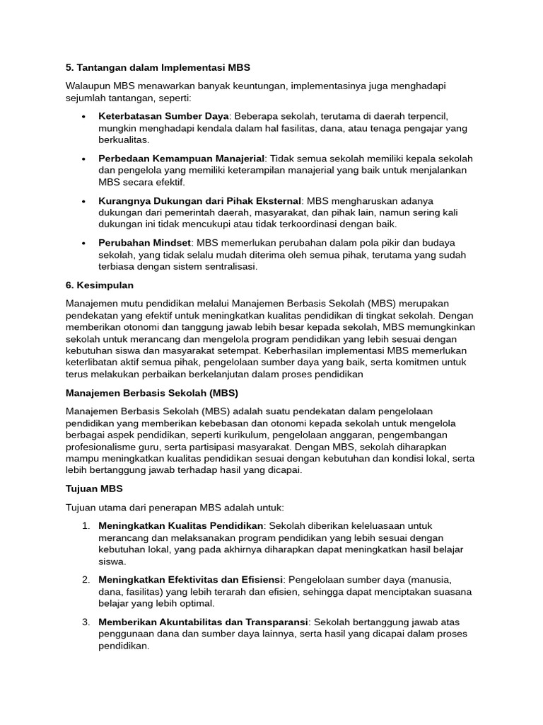 Tantangan Implementasi MBS di Indonesia | PDF