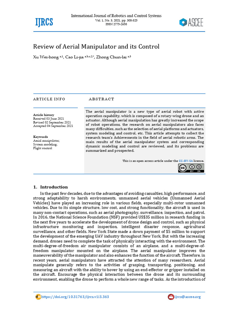Review of Aerial Manipulator and Its Control | PDF | Unmanned Aerial ...