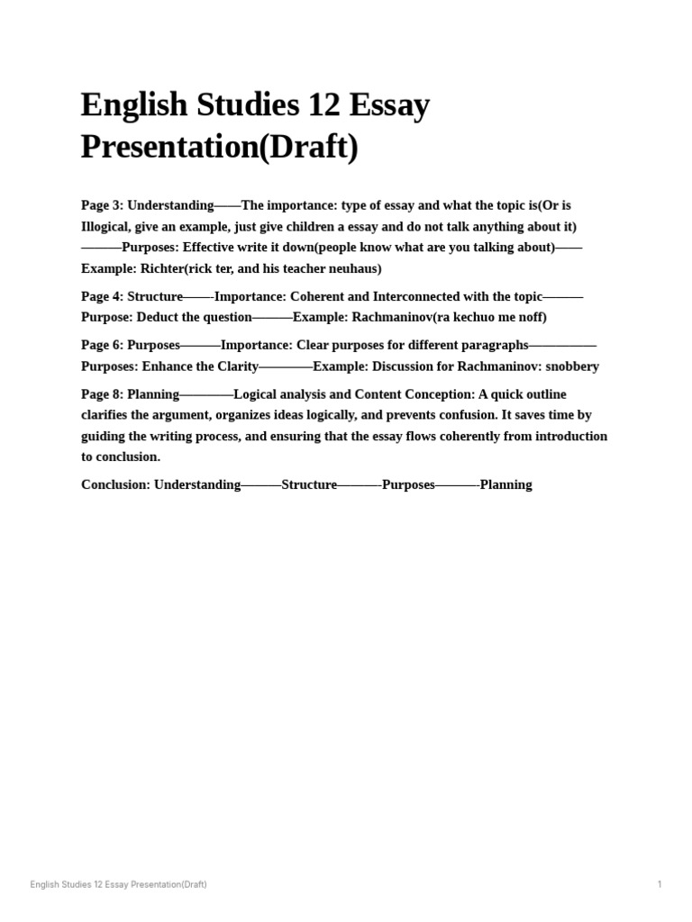 English Studies 12 Essay Presentation (Draft) | PDF