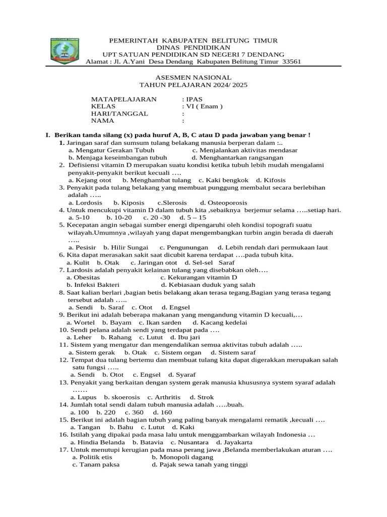 Kumpulan Soal Kumer KLS 6 Semester 1 | PDF