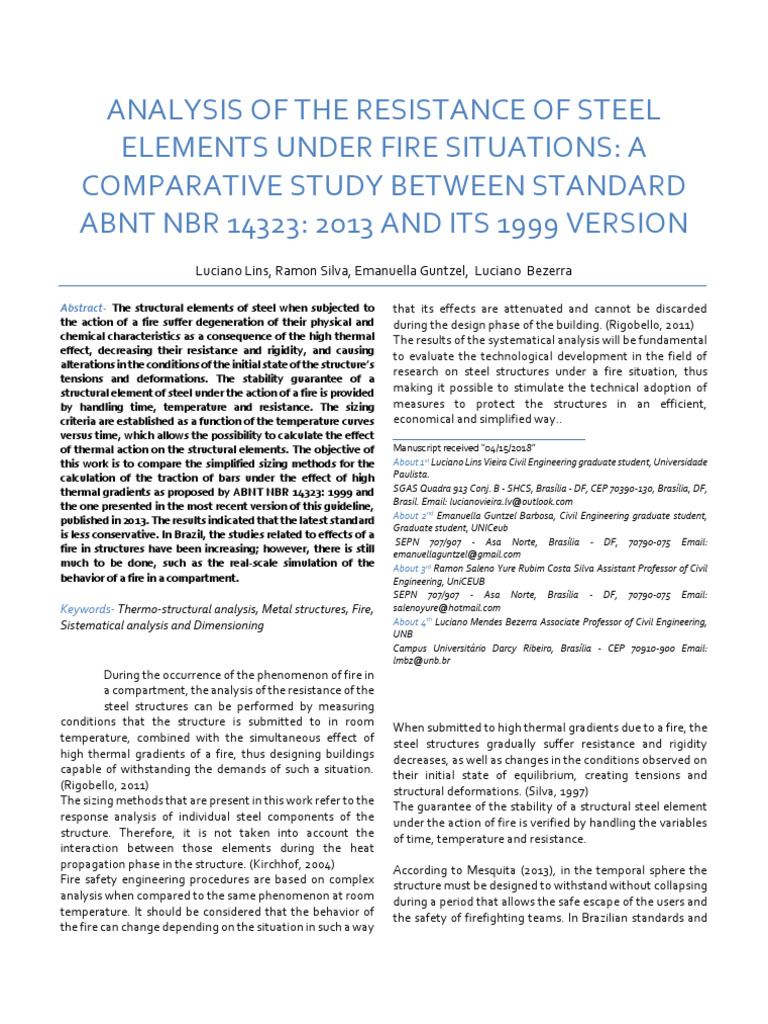 NBR 14323: Steel Fire Resistance Analysis | PDF | Heat | Electrical ...