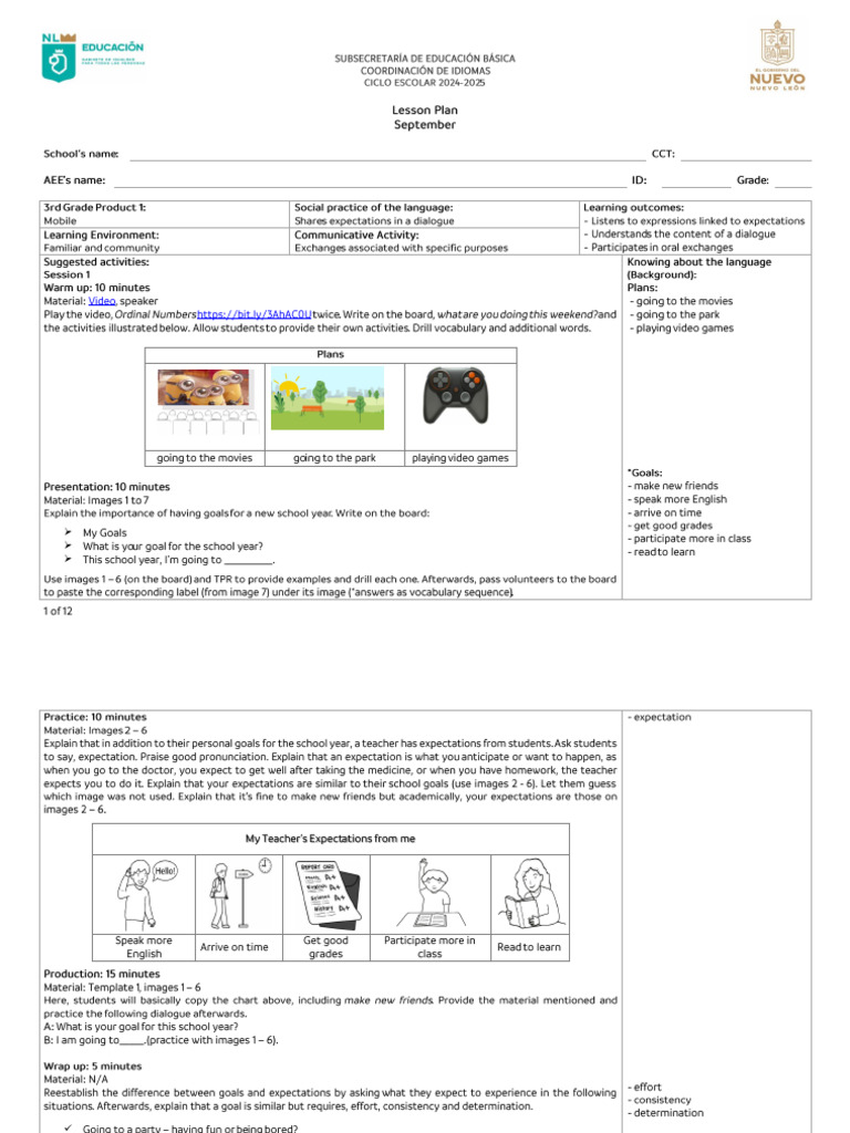 3rd Grade Lesson Plan Product 1 - September 085805 | PDF