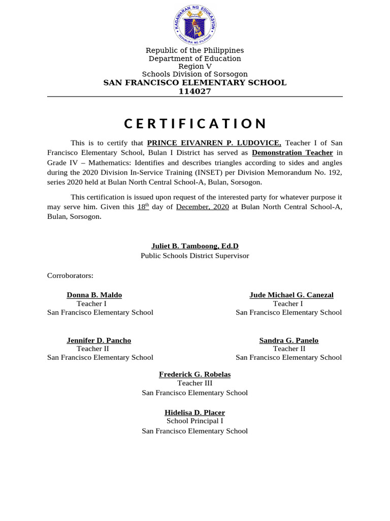 certification and corroboration for DEMO teaching | PDF